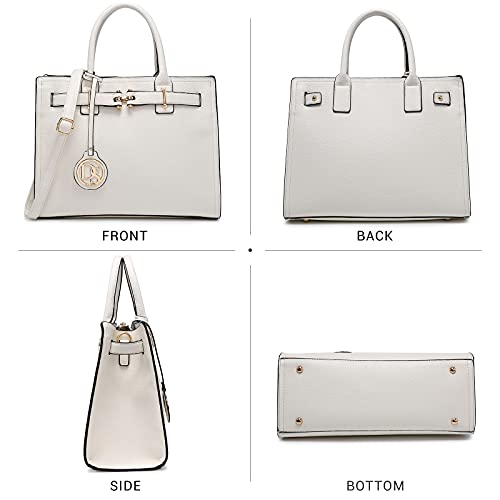 Dasein Women Satchel Purses Handbags Belted Top-handle Work Tote Shoulder Bags with Long Strap (White)