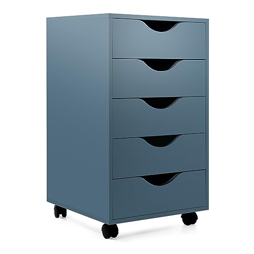 EDGEWOOD 5 Drawer Vertical File Cabinet Filing Storage Wood Organizer Dresser Chest, 16" D x 16" W x 26" H, Blue