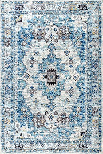 JONATHAN Y Modern Persian Boho Vintage Medallion Cream/Blue 3 ft. x 5 ft. Area-Rug, Bohemian, Easy-Cleaning, for Bedroom, Kitchen, Living Room, Non Shedding (MDP202A-3)
