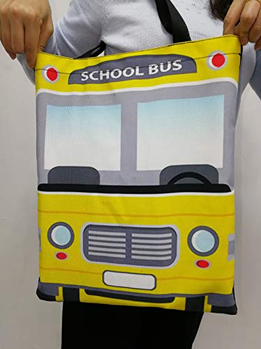 STARTERY Cotton Blend Canvas Tote Shoulder Bag Recycle Womens Handbags with Yellow Buses