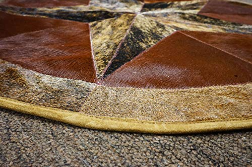 rodeo Texas Star Patch Work Cowhide Rug with linging Diameter 40 in (Burbon)