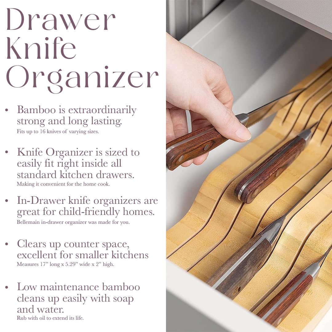 Bellemain 100% Pure Bamboo in Drawer Knife Block, Knife Organizer. Store Knives Safely with The Blades Down. Storage Solution for Your Kitchen, Drawer Knife Organizer