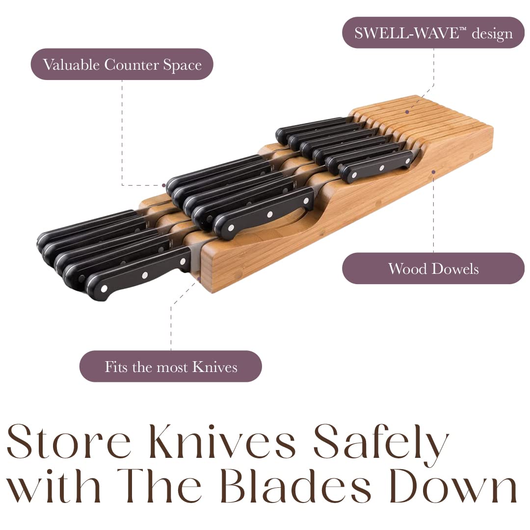 Bellemain 100% Pure Bamboo in Drawer Knife Block, Knife Organizer. Store Knives Safely with The Blades Down. Storage Solution for Your Kitchen, Drawer Knife Organizer