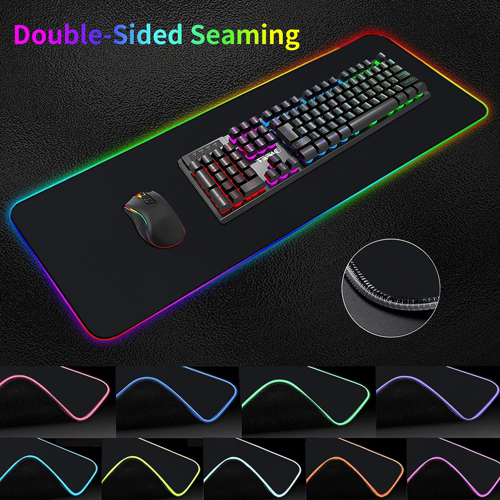 SIMEEGO RGB Gaming Mouse Pad, Led Mouse Pad with 14 Lighting Mods Large Sized Soft mousepad, Waterproof, Low Friction Hard Surface Keyboard Mouse Mat for Gaming and Work -31.5×11.8 (Honeycomb Hexagon)