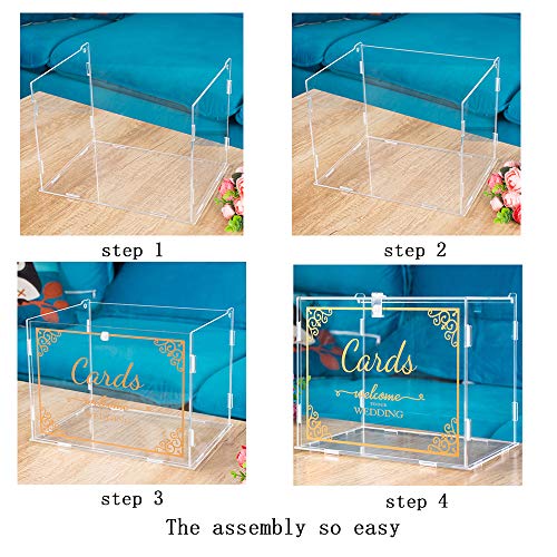 Wedding Card Box With Lock(Acrylic 11×8×8 in),Foldable,Gold Pattern