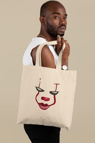 Pop Threads Clown Face Horror Scary Movie Halloween Spooky Natural 15x15 inches Large Canvas Tote Bag