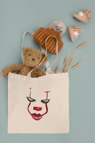 Pop Threads Clown Face Horror Scary Movie Halloween Spooky Natural 15x15 inches Large Canvas Tote Bag