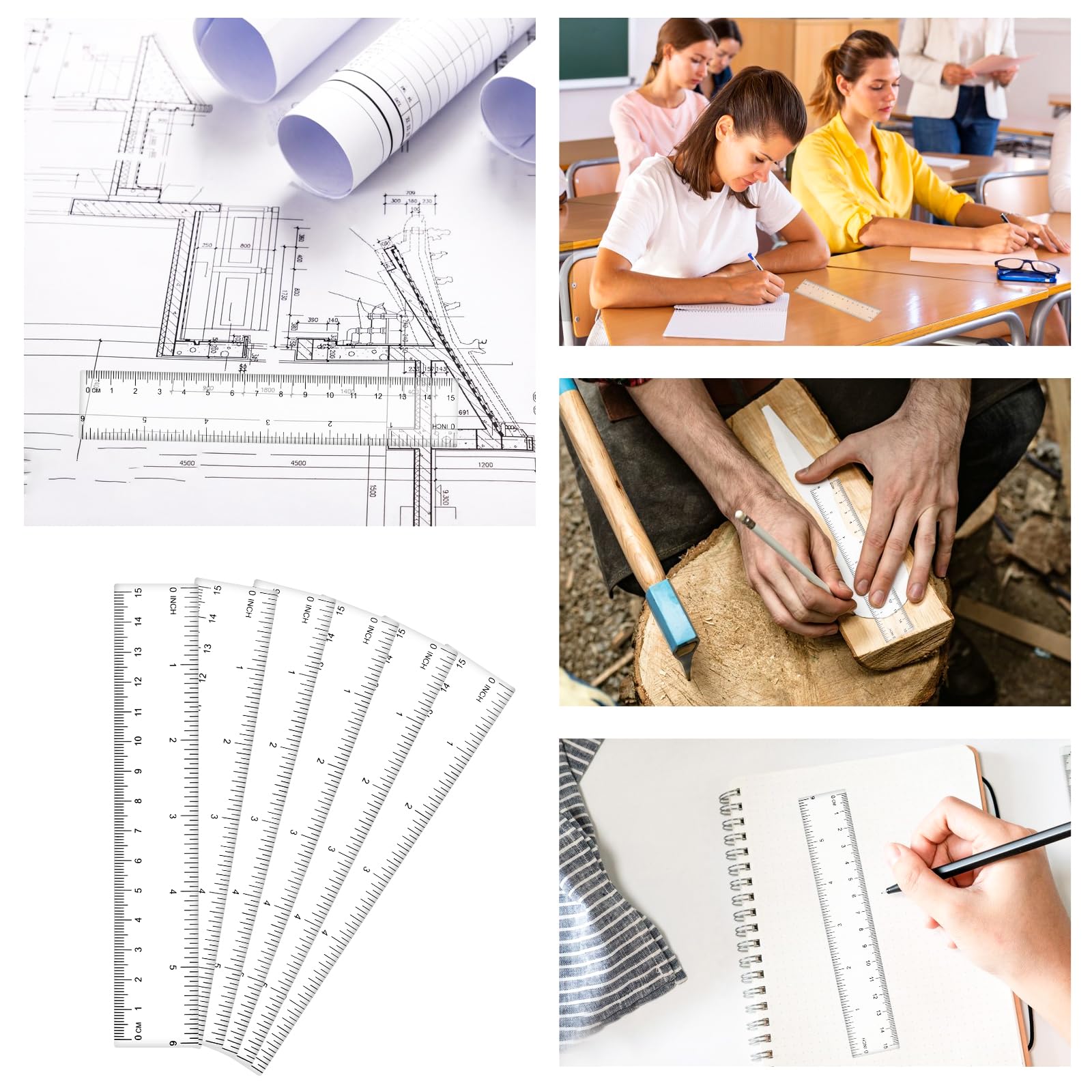 6Pcs 6 inch Ruler Clear Plastic Ruler Plastic Ruler Drafting Tools, Straight Shatterproof Rulers Transparent Rulers for Office Supply Ruler (Clear)