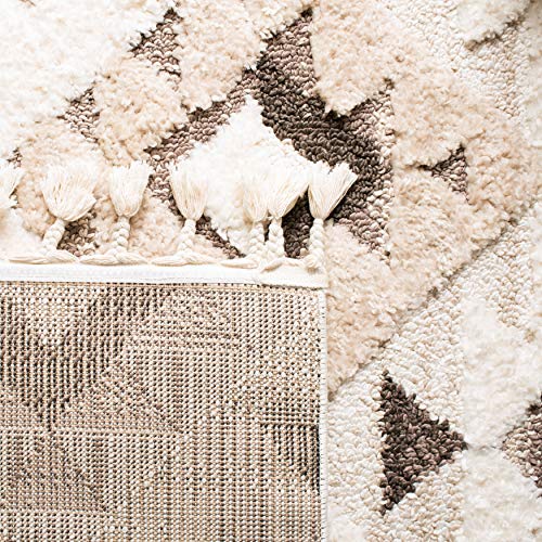 SAFAVIEH Moroccan Tassel Shag Collection 5'3" x 7'6" Ivory / Brown MTS688A Boho Non-Shedding Living Room Bedroom Dining Room Entryway Plush 2-inch Thick Area Rug