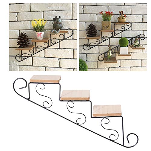 VORCOOL Vintage Floating Shelves Wall Mounted Shelf Wood Look Accent Furniture with Metal Frame for Hallway Entryway Living Room Bedroom Bathroom Kitchen