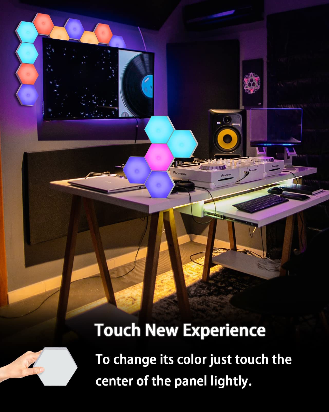 Hexagon Led Lights, Smart DIY Hexagon Wall Lights with Remote, Dual Control Hexagonal LED Light Wall Panels with USB-Power, Geometry Hex Lights Touch Used in Game Room Decor, Party