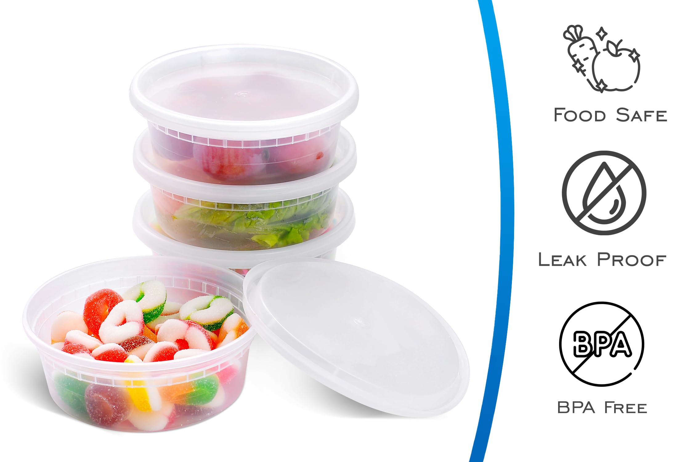 EDI Deli Food Storage Containers with Lids 50 Sets (8oz)