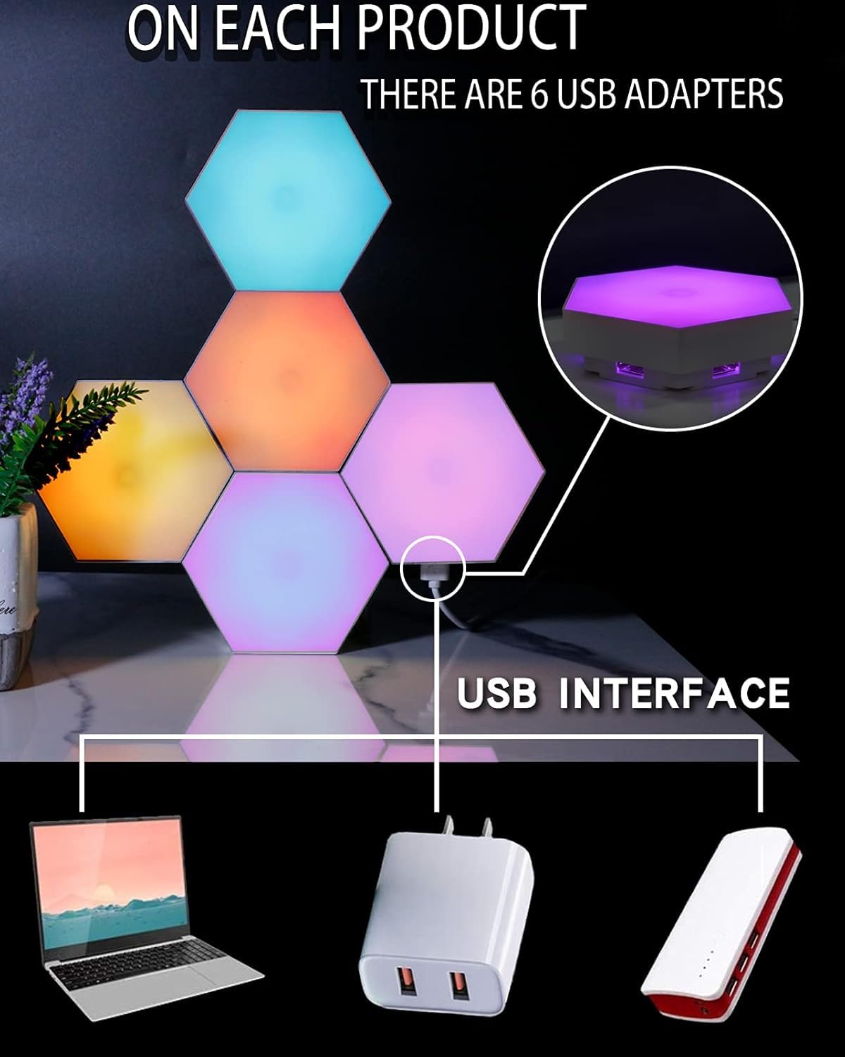 Hexagon Led Lights, Smart DIY Hexagon Wall Lights with Remote, Dual Control Hexagonal LED Light Wall Panels with USB-Power, Geometry Hex Lights Touch Used in Game Room Decor, Party