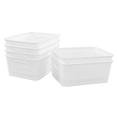 CadineUS Plastic Weave Baskets, 6 Pack Small Plastic Storage Basket Bins