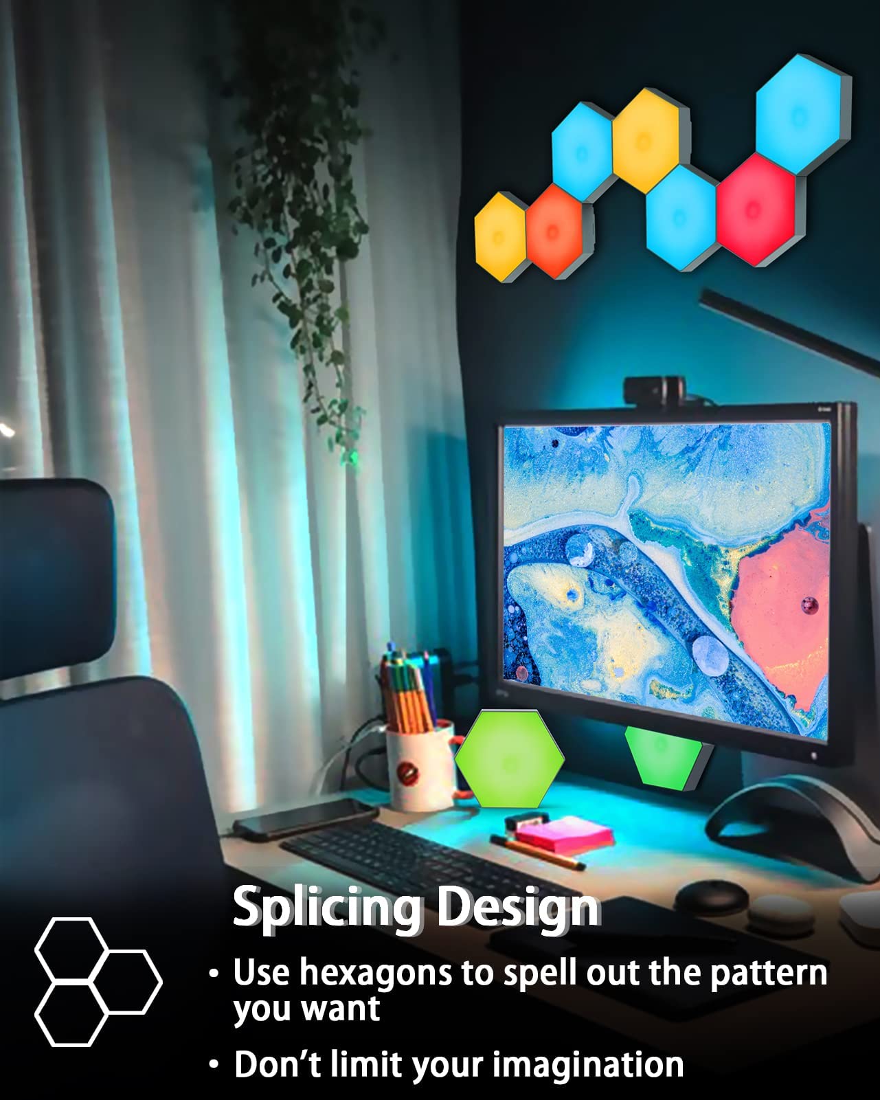 Hexagon Led Lights, Smart DIY Hexagon Wall Lights with Remote, Dual Control Hexagonal LED Light Wall Panels with USB-Power, Geometry Hex Lights Touch Used in Game Room Decor, Party