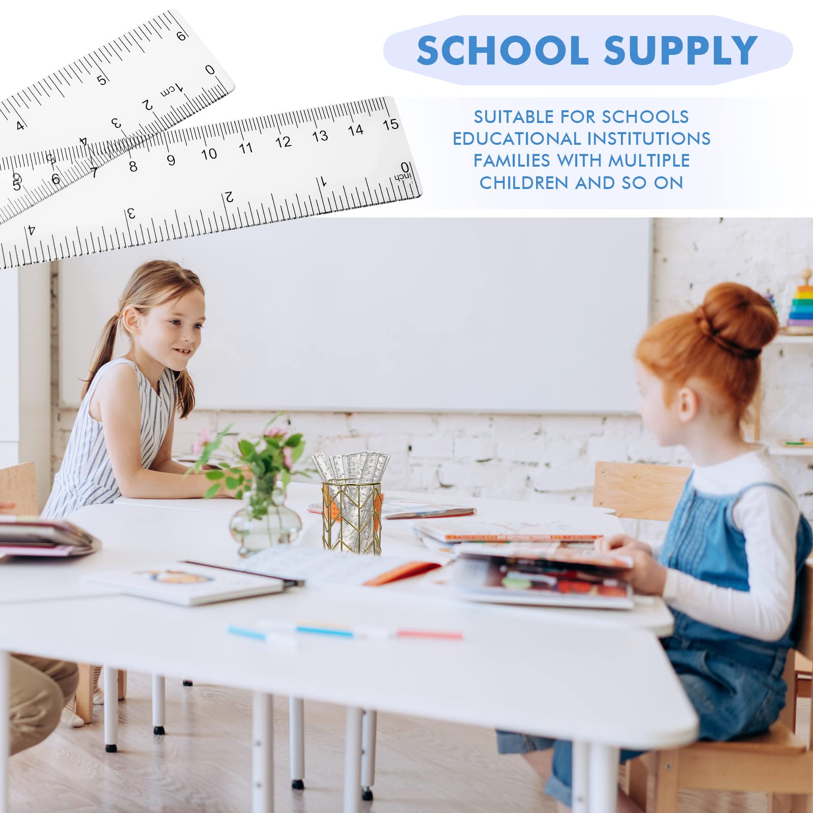 Zonon 200 Pcs 6 Inch Rulers Bulk Clear Plastic Flexible Straight Rulers with Inches and Centimeters First Day of School Gift for Students Back to School Office Supplies