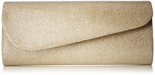 Damara Womens Oblique Flap Glitter Clutch Handbags (Gold)