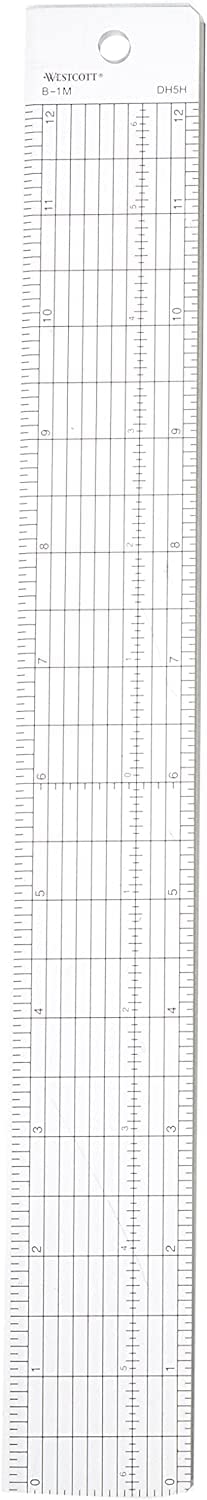 Westcott Grid Ruler with Metal Cutting Edge, 1.5 x 12, Transparent (B-1M)