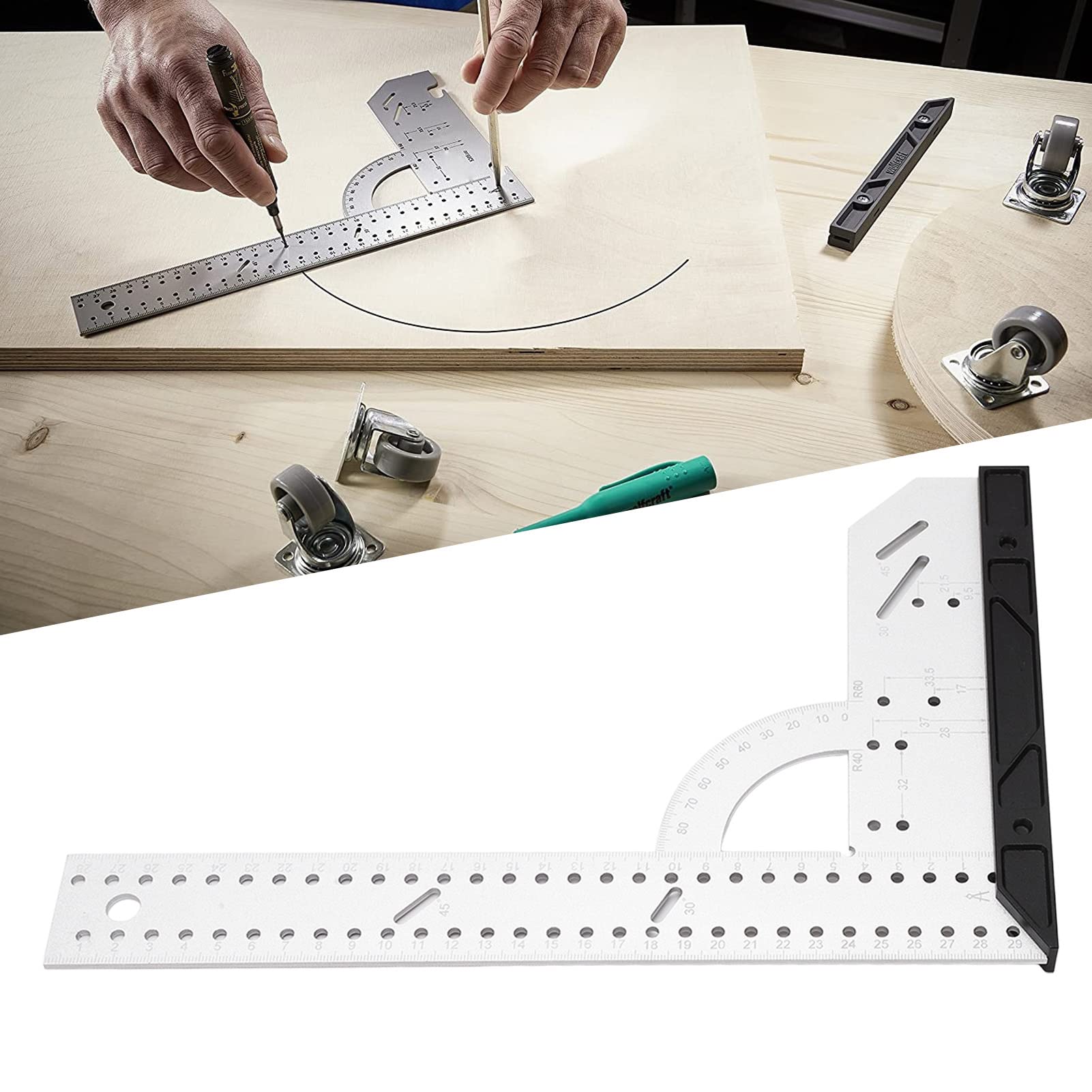 KJAOYUPositioning Square,90 Degree Positioning Squares,Positioning Squares for Woodworking, 300mm Aluminium Alloy Clear Scale L Ruler Carpenter Tool for Woodworking