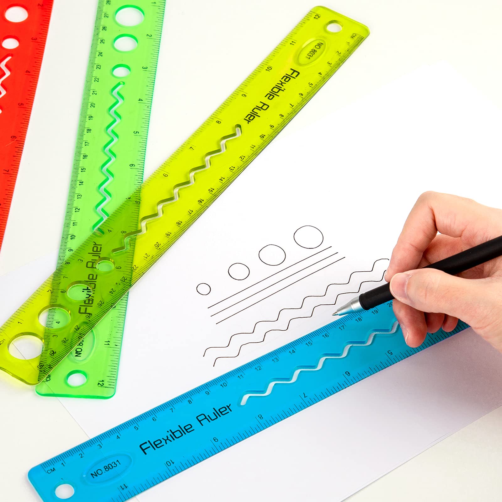 KINBOM 4Pcs 12 Inch Color Flexible Rulers,Soft Bendable Plastic Transparent Rulers,Shatterproof Clear Rulers,Safety Kids School Supplies,Suitable for School, House and Office