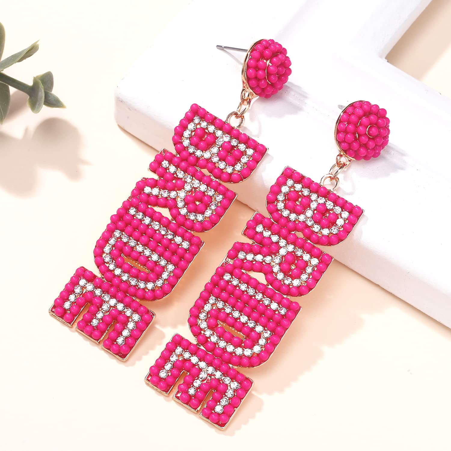 Rhinestone Bride Earrings for Women Handmade Beaded BRIDE Letter Dangle Earring Wedding Bridal Earrings Bridesmaids Bachelorette Party Gift
