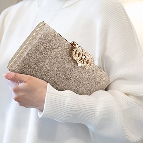 Womens Glitter Evening Bag Bling Cocktail Party Sequin Handbag Prom Party Wedding Purse (Rose gold color)