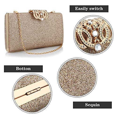 Womens Glitter Evening Bag Bling Cocktail Party Sequin Handbag Prom Party Wedding Purse (Rose gold color)