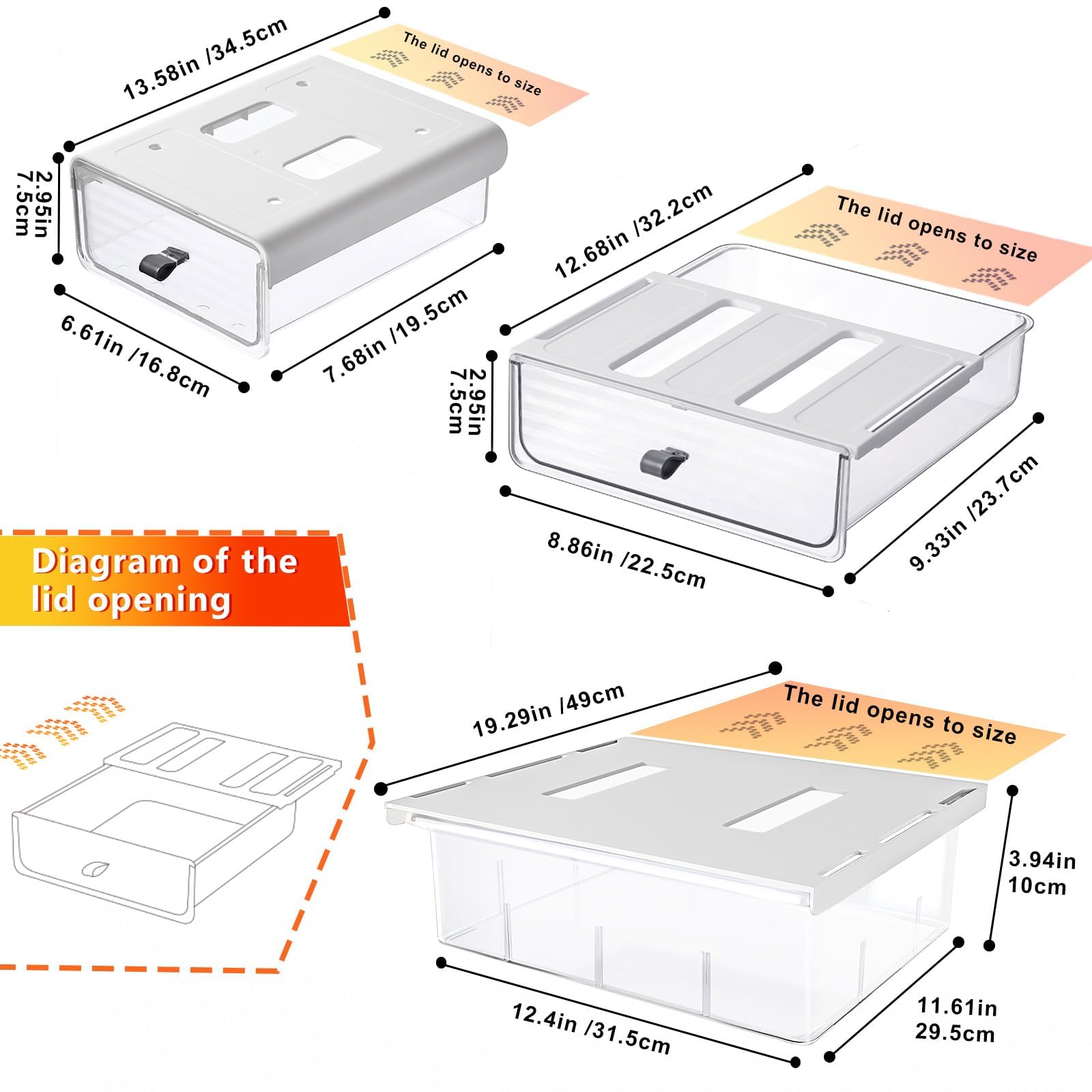 3 Pack Under Desk Drawer Organizer, Slide Out Desk Drawer, Clear Plastic Drawer Under Desk for Office, School, Home, Hidden Desktop Organizer Pen Holder for Desk Self-Adhesive (Clear, 3 Size)