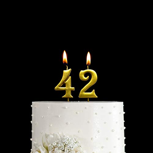 MAGJUCHE Gold 42nd Birthday Numeral Candle, Number 42 Cake Topper Candles Party Decoration for Women or Men