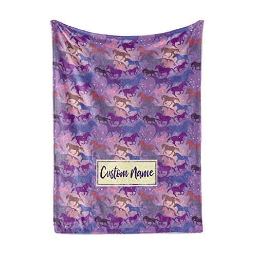 Personalized Galaxy Horse Pattern Fleece Throw Blanket - Blankets with Horses for Girls Kids Winter Warmth Bedding Saddle Up (Adult 60"x80")