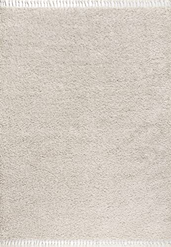 JONATHAN Y MCR100D-8 Mercer Shag Plush Tassel Indoor Area-Rug Bohemian Modern Contemporary Solid Easy-Cleaning Bedroom Kitchen Living Room, 8 X 10, Cream with Tassel