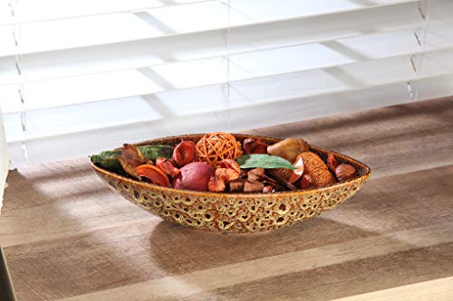 Hosley Set of 2 Decorative Oval Ceramic Bowl Peacock Feather Pattern 14.5 Inch Long. Bowl for Orbs and Potpourri.