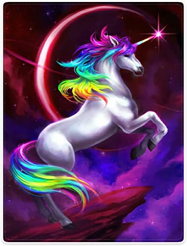 YISUMEI Warm Soft Cozy Plush Throw Fleece-Flannel Blanket 30"x40" Beautiful Unicorn Rainbow Nebula Moon