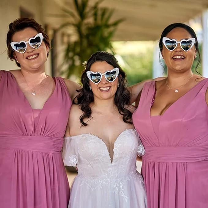 MGupzao Bachelorette Party Bride Sunglasses + Pink Paper Box and Pink Glasses Bag with Pink Glasses Cloth Bride to be Gift