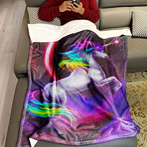 YISUMEI Warm Soft Cozy Plush Throw Fleece-Flannel Blanket 30"x40" Beautiful Unicorn Rainbow Nebula Moon