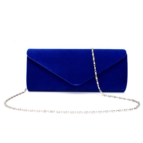 U-Story Women's Evening Wedding Party Velvet Envelope Clutch Bag Tote Purse Handbag (Blue)