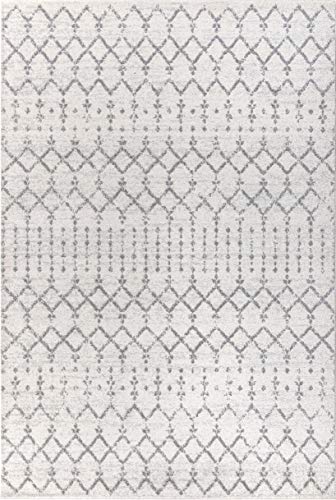 JONATHAN Y MOH101B-5 Moroccan Hype Boho Vintage Diamond 5 ft. x 8 ft. Area-Rug, Bohemian, Southwestern, Casual, Transitional, Pet Friendly, Non Shedding, Stain Resistant, Easy-Washing, Cream/Gray