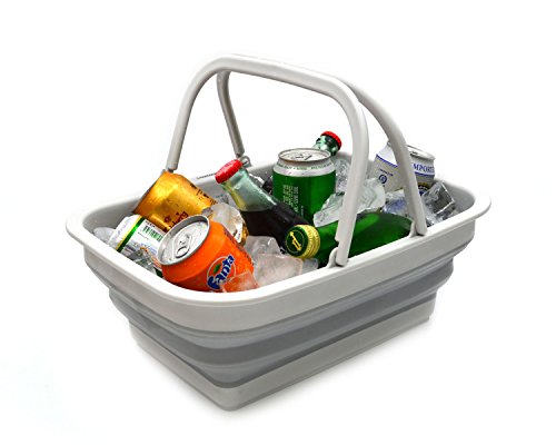 SAMMART SAMMART 9.2L (2.37Gallon) Collapsible Tub with Handle - Portable Outdoor Picnic Basket / Crater - Foldable Shopping Bag - Space Saving Storage Container (1, Grey)
