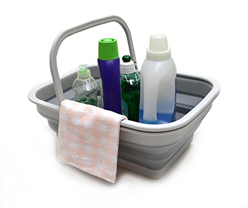 SAMMART SAMMART 9.2L (2.37Gallon) Collapsible Tub with Handle - Portable Outdoor Picnic Basket / Crater - Foldable Shopping Bag - Space Saving Storage Container (1, Grey)