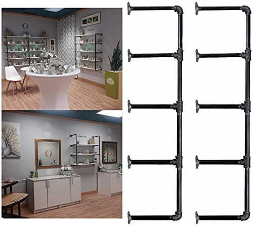 FOF FRIEND OF FAMILY (52" Tall,5 Tier, 2 pcs) Industrial Retro Wall Mount Iron Pipe Shelf Hung Bracket DIY Storage Pipe Shelving Bookshelf