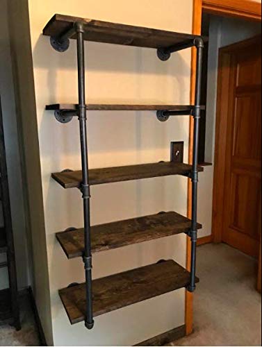 FOF FRIEND OF FAMILY (52" Tall,5 Tier, 2 pcs) Industrial Retro Wall Mount Iron Pipe Shelf Hung Bracket DIY Storage Pipe Shelving Bookshelf
