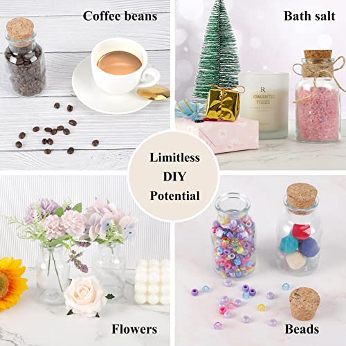 CUCUMI 12pcs 150ml Glass Spice Jars with Lids Reusable Glass Spice Bottles with Cork, 100pcs Blank Square Stickers 1pcs Test Tube Brush for Storing Tea Herbs and Spices
