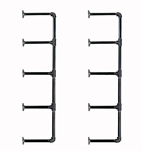 FOF FRIEND OF FAMILY (52" Tall,5 Tier, 2 pcs) Industrial Retro Wall Mount Iron Pipe Shelf Hung Bracket DIY Storage Pipe Shelving Bookshelf