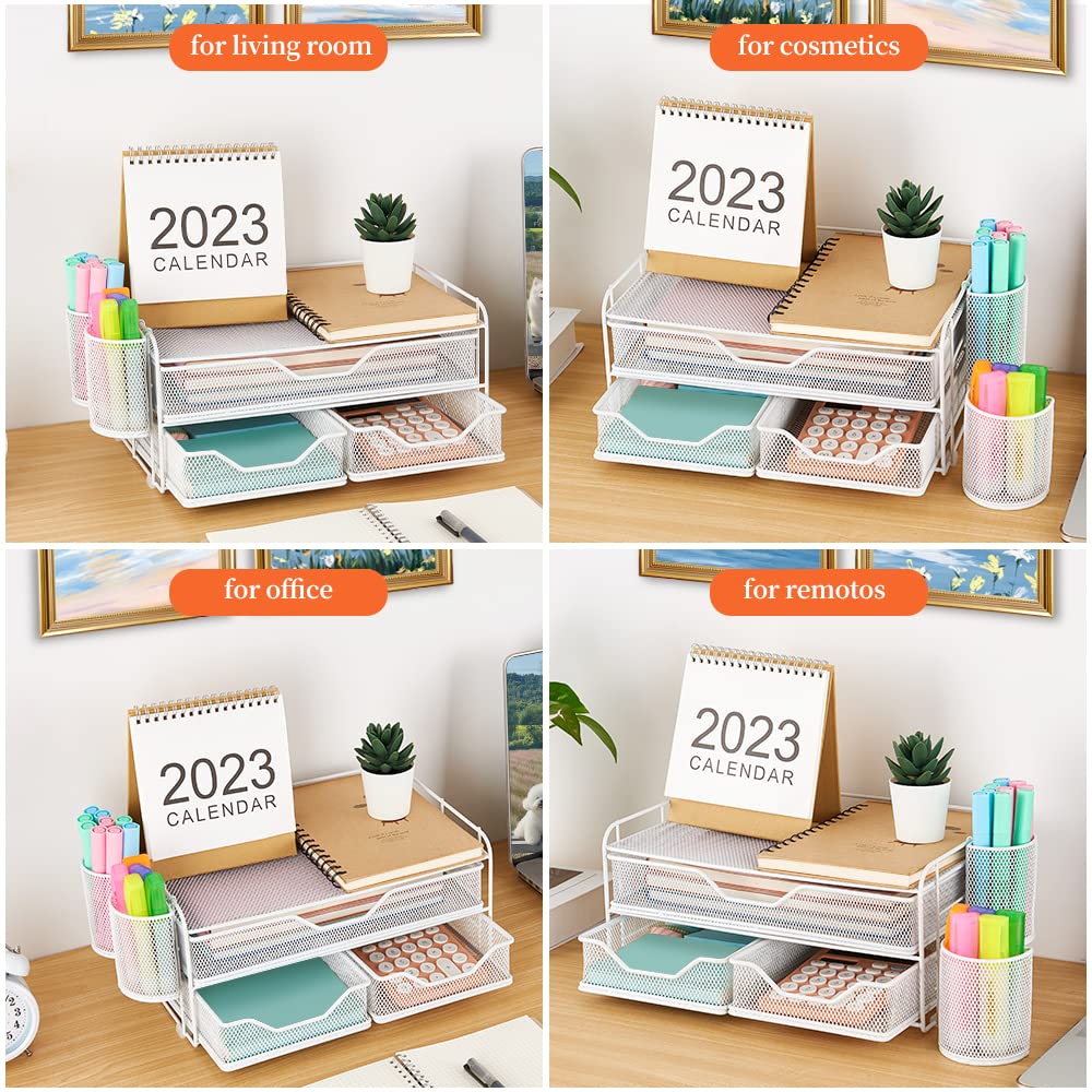 gianotter 3 Tier Desk Drawer Organizer, Office Desk Organizers and Accessories with 2 Pen Holder, Desk Accessories & Workspace Organizers for Home Office Supplies (White), G-3D