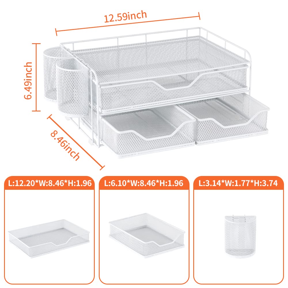 gianotter 3 Tier Desk Drawer Organizer, Office Desk Organizers and Accessories with 2 Pen Holder, Desk Accessories & Workspace Organizers for Home Office Supplies (White), G-3D