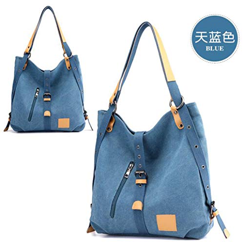 Leijing Women Canvas Casual Multifunctional Microfiber Leather Large Capacity Handbag Shoulder Bags Backpack Blue one size