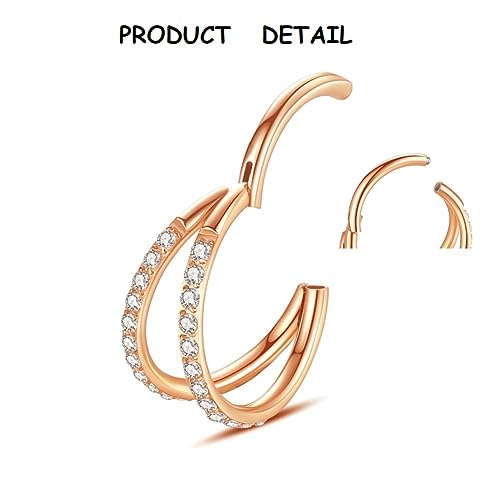 Yaoyaoyors 14G(1.6MM) Silver 10mm Hinged Nose Ring Hoop Double Open Ring Diamonds Septum Piercing Jewelry Cartilage Earrings Stainless Steel Helix Daith Lip Ring with Shiny Clear CZ