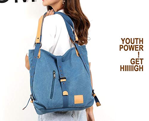 Leijing Women Canvas Casual Multifunctional Microfiber Leather Large Capacity Handbag Shoulder Bags Backpack Blue one size