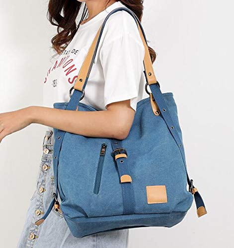 Leijing Women Canvas Casual Multifunctional Microfiber Leather Large Capacity Handbag Shoulder Bags Backpack Blue one size