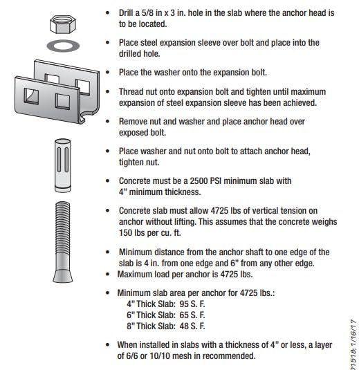 Tie Down 59125 Concrete Slab Anchor